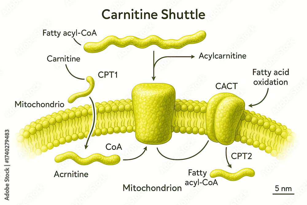 Diagram illustrating the Carnitine Shuttle mechanism for fatty acid ...