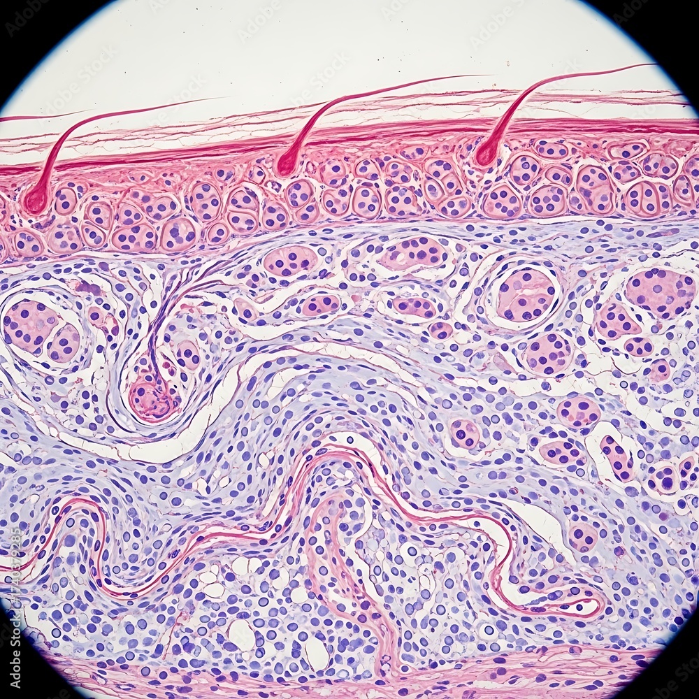 Histology of Human Skin with Hair Follicles under Microscope Using H&E ...