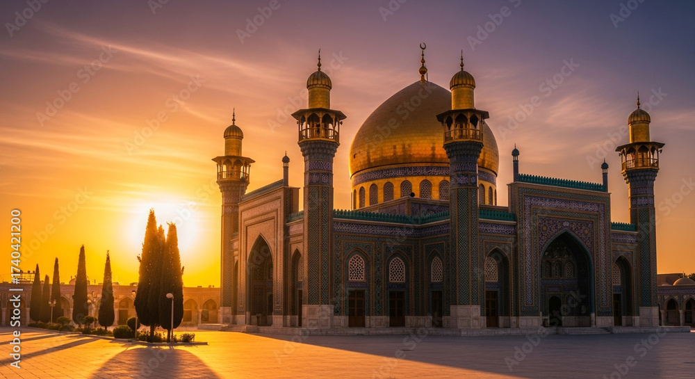A stunning view of the imam hussein shrine at sunset, showcasing its ...