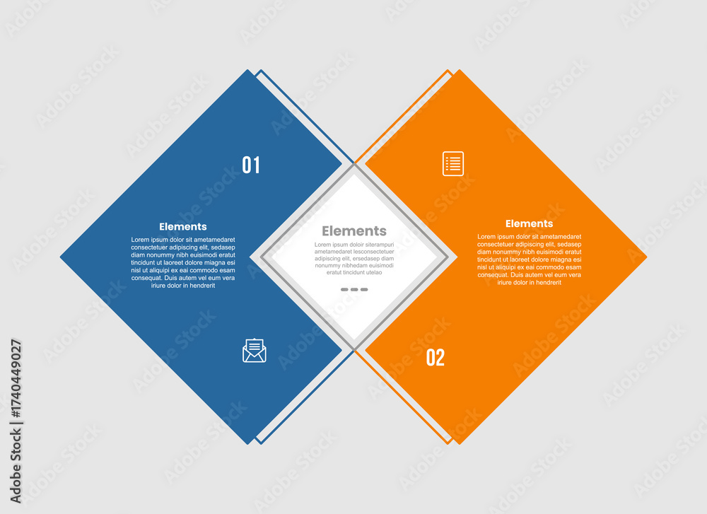 2 elements infographic comparison diagram with rhombus shape venn on ...