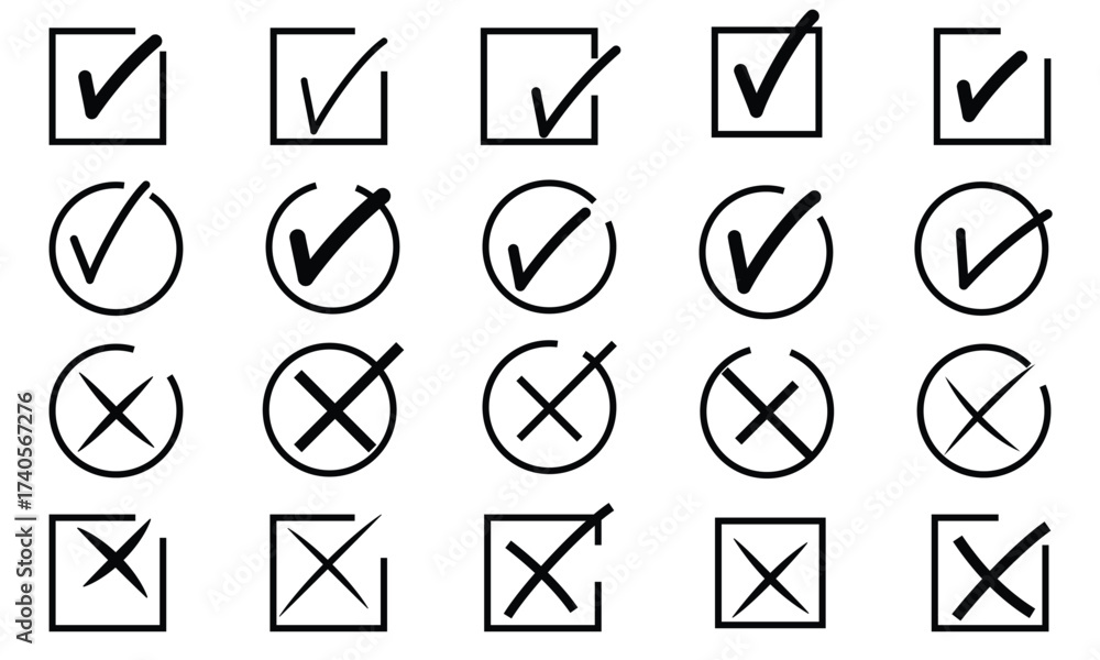 Checkmark Icon Set – Green Tick & Red Cross Buttons, Correct and Wrong ...