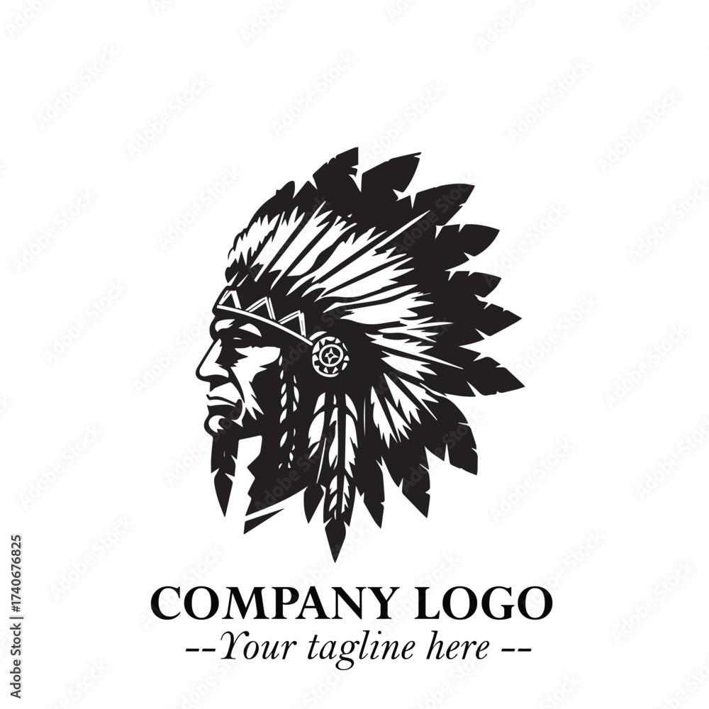 Black and White Tribal Chief Logo Symbol in Bold Traditional Vector ...