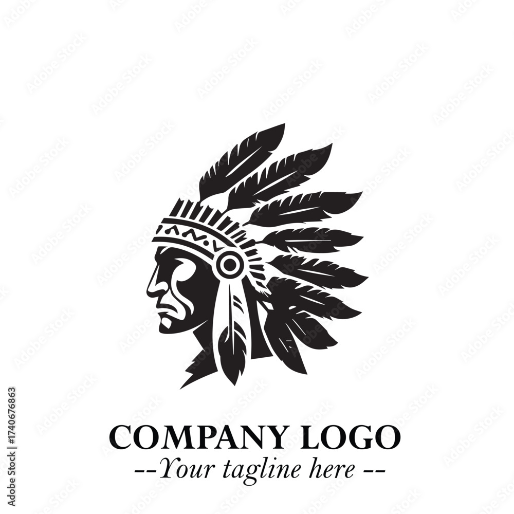 Black and White Tribal Chief Logo Symbol in Bold Traditional Vector ...