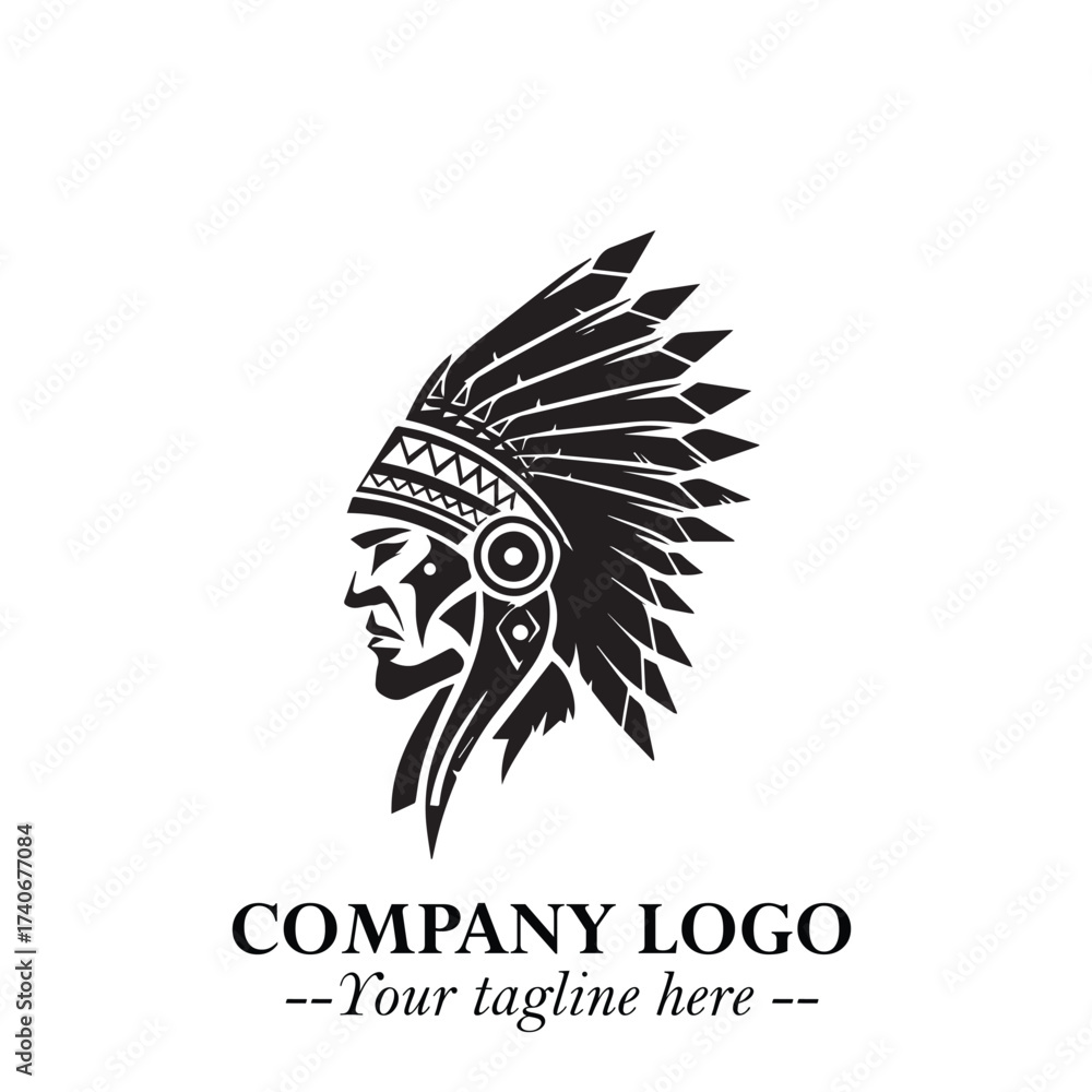 Black and White Tribal Chief Logo Symbol in Bold Traditional Vector ...