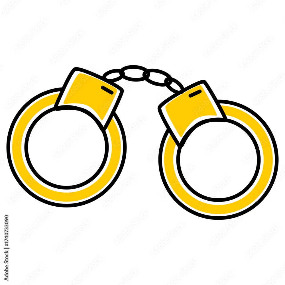 Yellow handcuffs illustration, simple vector drawing of police cuffs ...