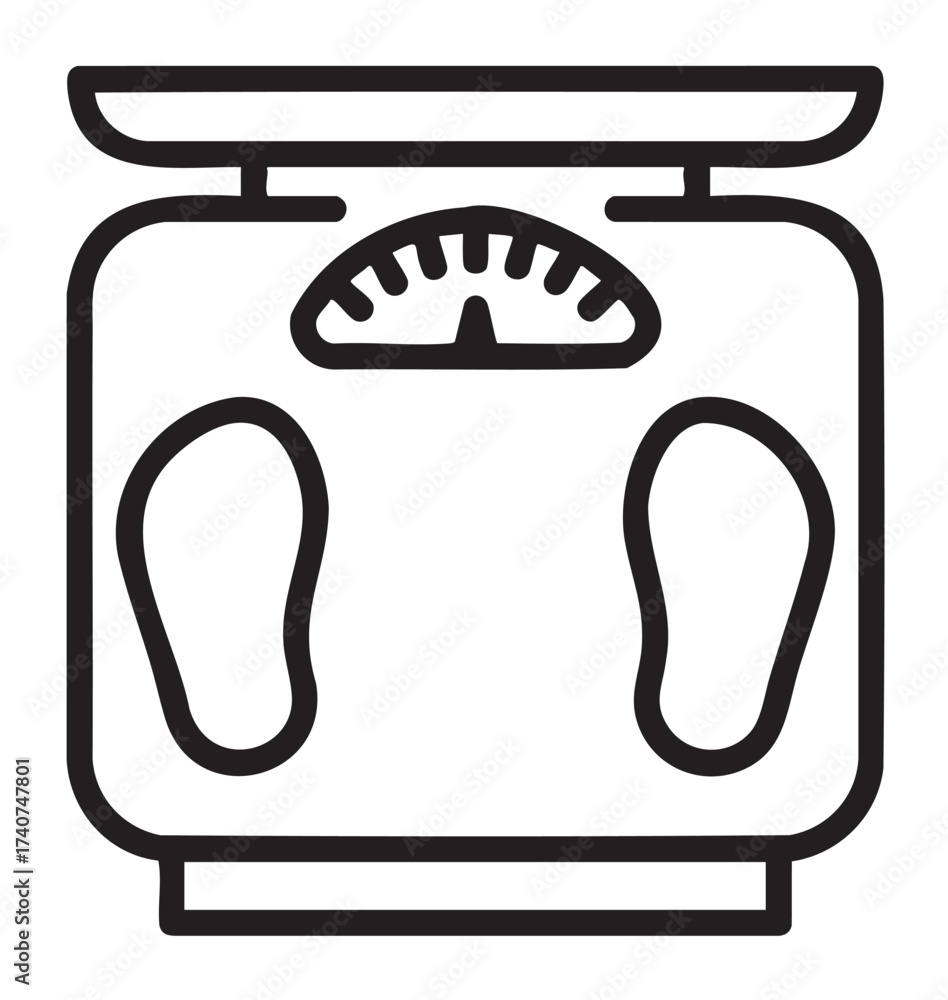 Black outline icon of a bathroom scale with a dial and two feet symbols ...