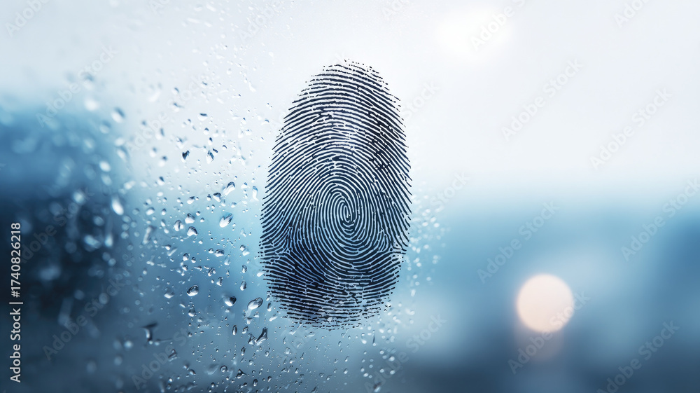 Stock-Illustration „Fingerprint glass water droplet closeup security ...