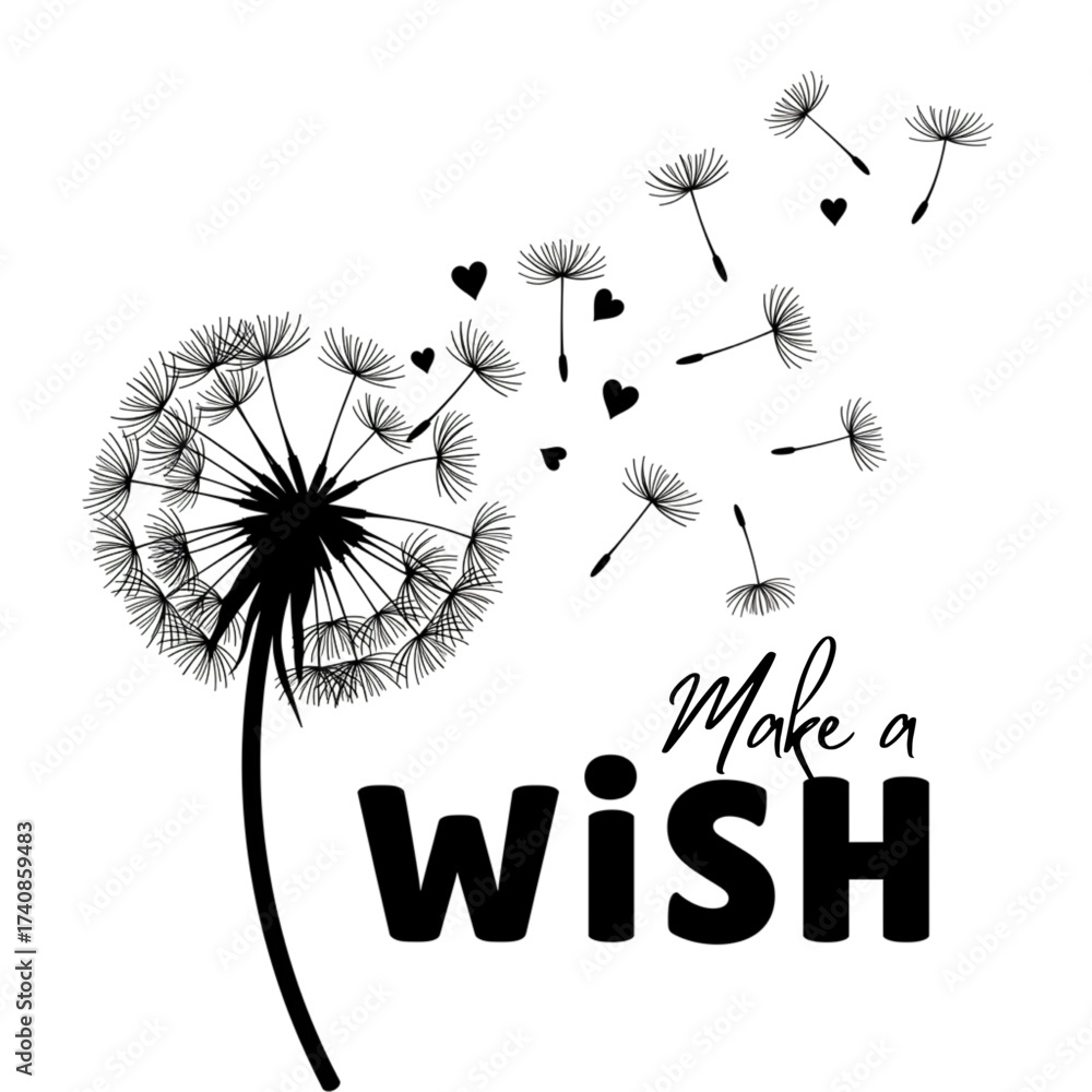 Inspiring dandelion seeds scatter with hearts, encouraging dreams and ...