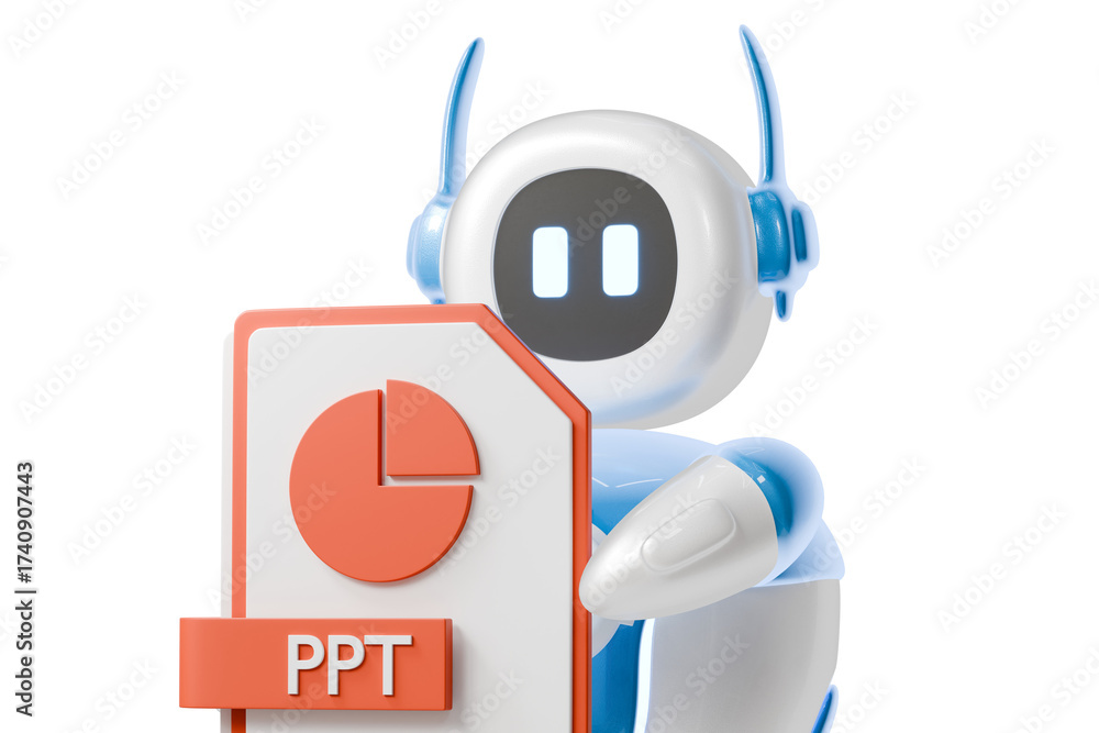Illustration Stock 3d robot holding ppt file icon. presentation file ...