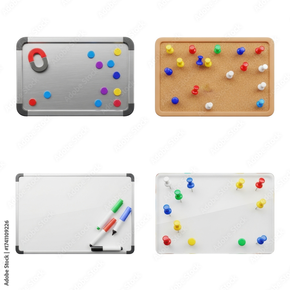 Four Different Types of Boards with Magnets and Markers. Stock ...