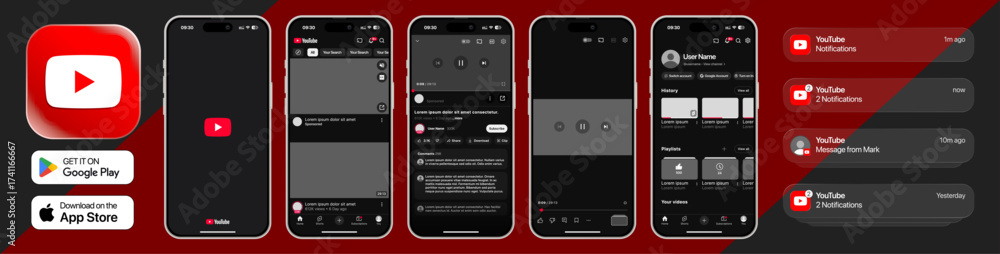 Stock-Vektorgrafik „YouTube app UI template 2025 update with logo and ...