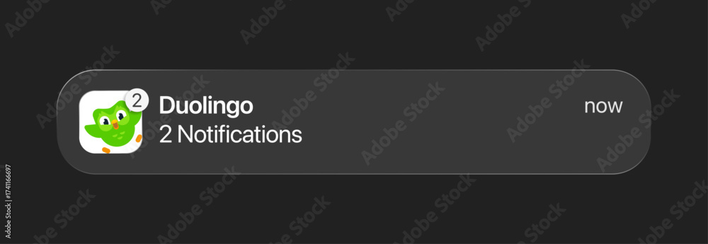 Vetor Duolingo iOS 26 UI template with liquid glass notification design ...