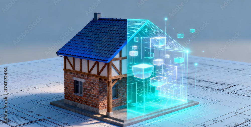 house structure half of which is a real house and half is an intricate ...