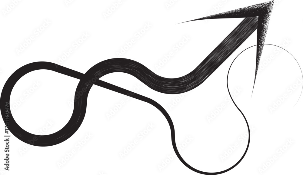 Curved arrow .Graffiti spiral line art design . Looped grungy arrow ...