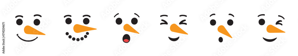 Cute snowman faces collection. Snowman heads. Facial expressions. Stock ...