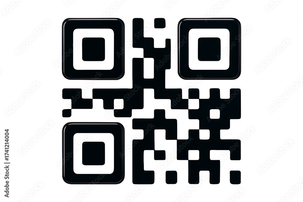 QR Code. Scan. Digital Link. An isolated 3D glossy black QR code, as a PNG clip art on a ...