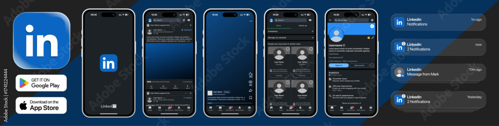 Vector de Stock LinkedIn app UI template 2025 update with logo and iOS ...