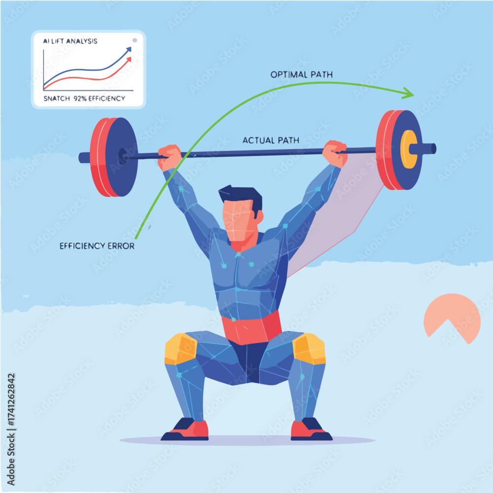AI Olympic Lifting Snatch Biomechanics and Bar Path Vector Illustration ...