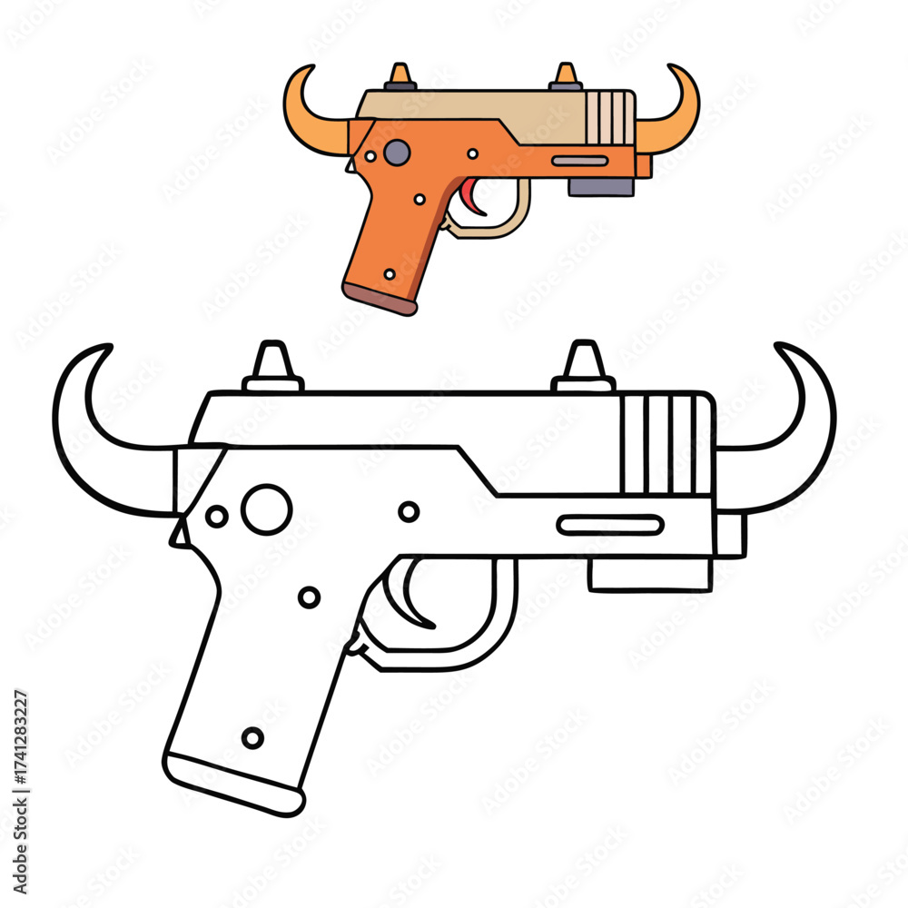 A detailed pistol coloring page featuring a classic handgun outline ...