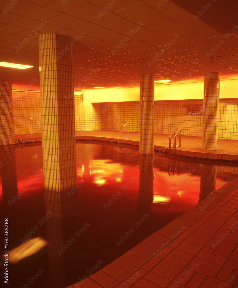 Foto de Stock Liminal poolrooms with tiled floors and clean water ...