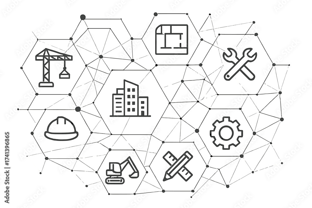 Construction network vector concept. Engineering, architecture, and ...