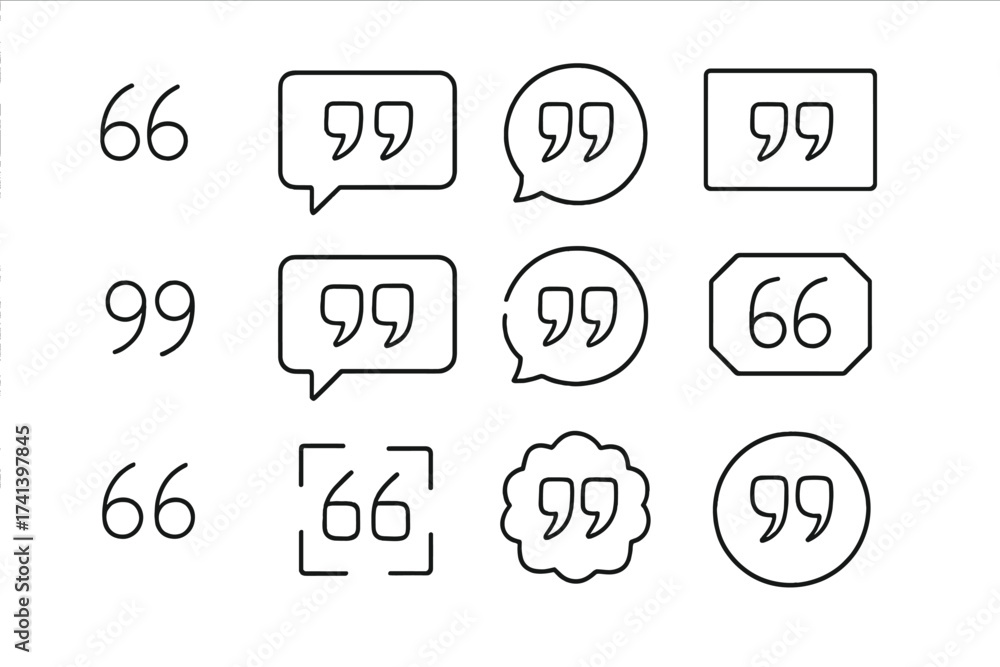 Quotes icon vector set. Quotemarks outline, speech marks, inverted ...