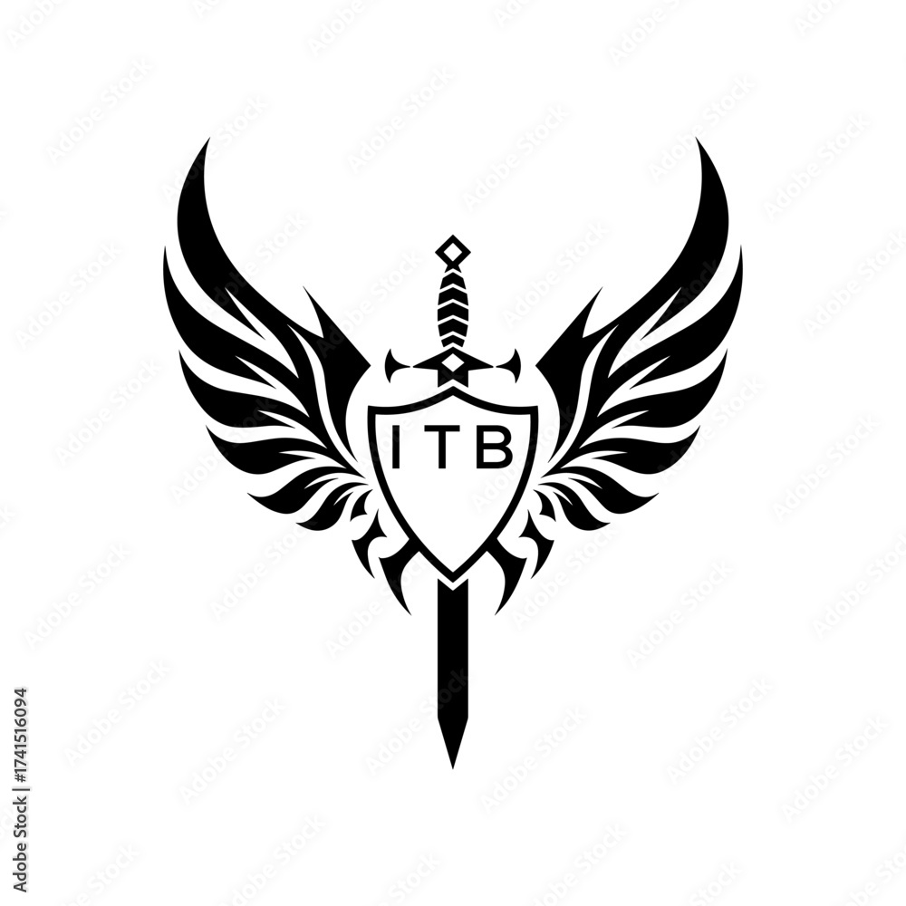 Stock-Vektorgrafik „Winged Sword and Shield Logo with ITB Letters, ITB ...