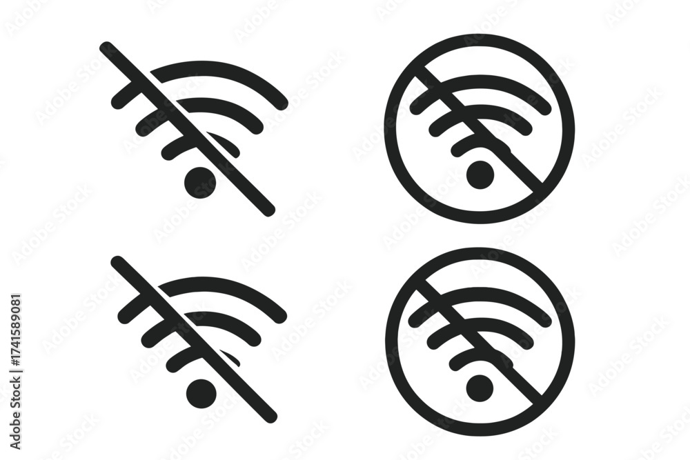 No Wi-Fi icon set, disconnect symbol collection with transparent ...