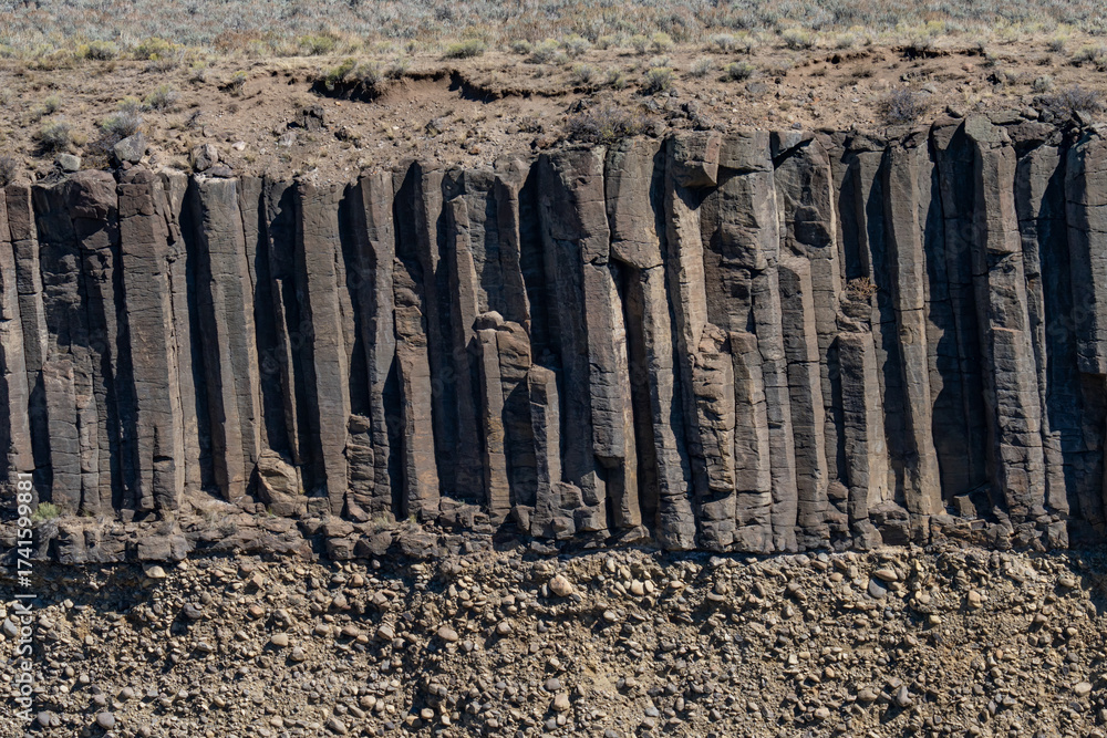 Columnar-jointed lava flow in the wall of the Yellowstone River canyon ...