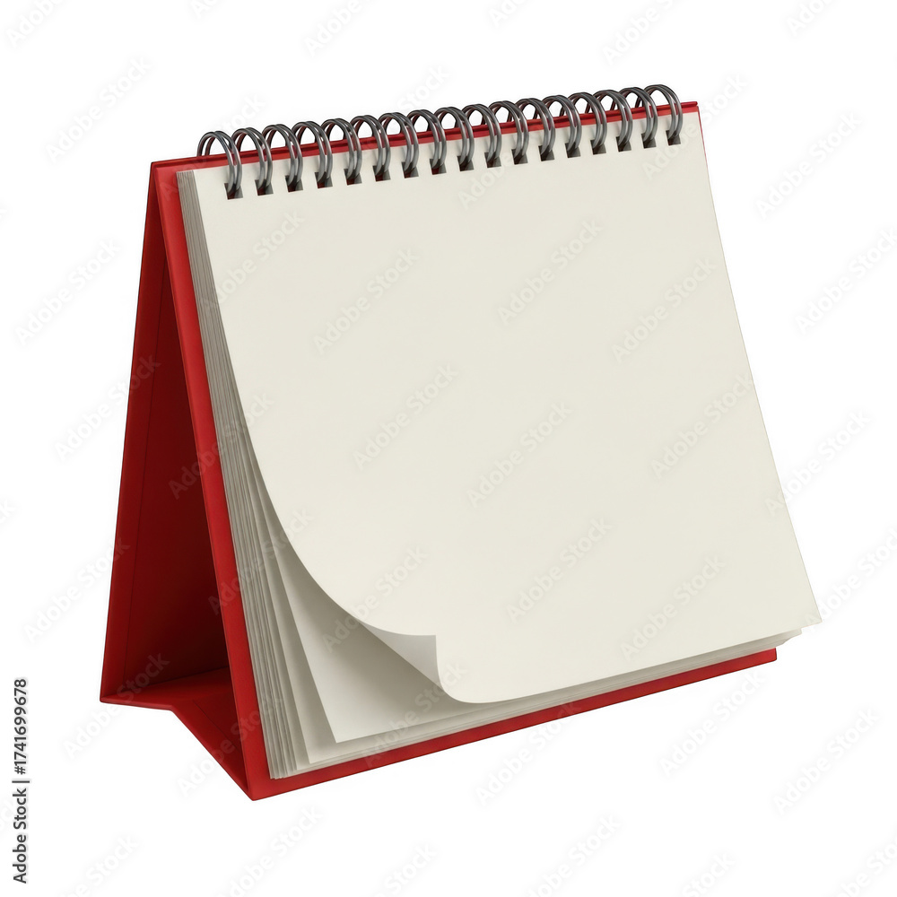 Blank red desk calendar with spiral binding ready for your notes and ...