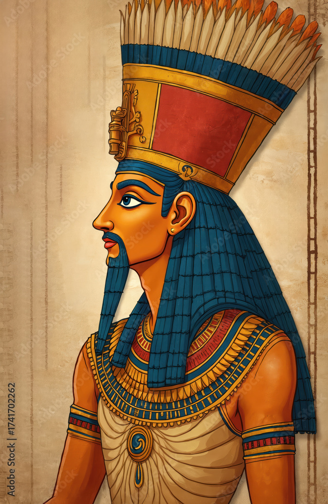 Illustration of Egyptian pharaoh wearing crown and traditional attire ...