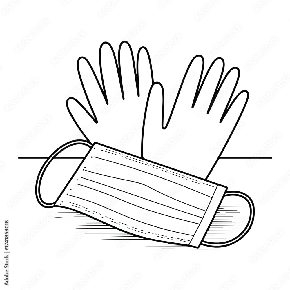 Gloves coloring page in hand drawn black and white line art. Printable ...