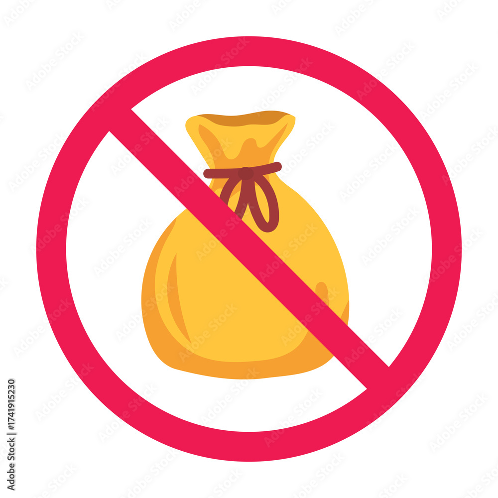 No tied bag sign, forbidden sack bag sign, sack prohibited symbol, red ...