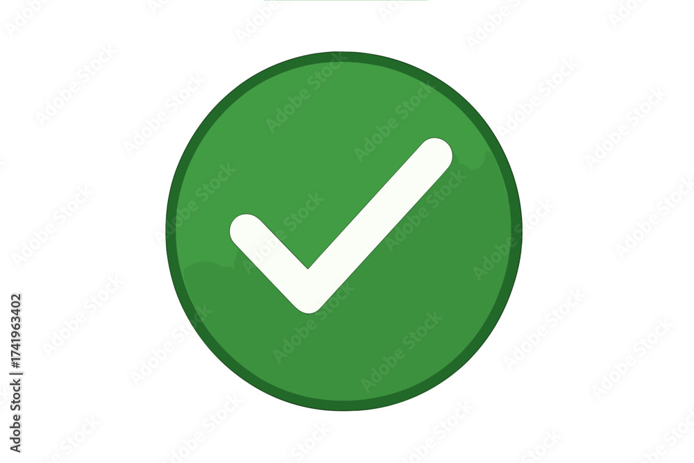 Green tick button, checkmark icon. Vector done symbol. Correct, success ...