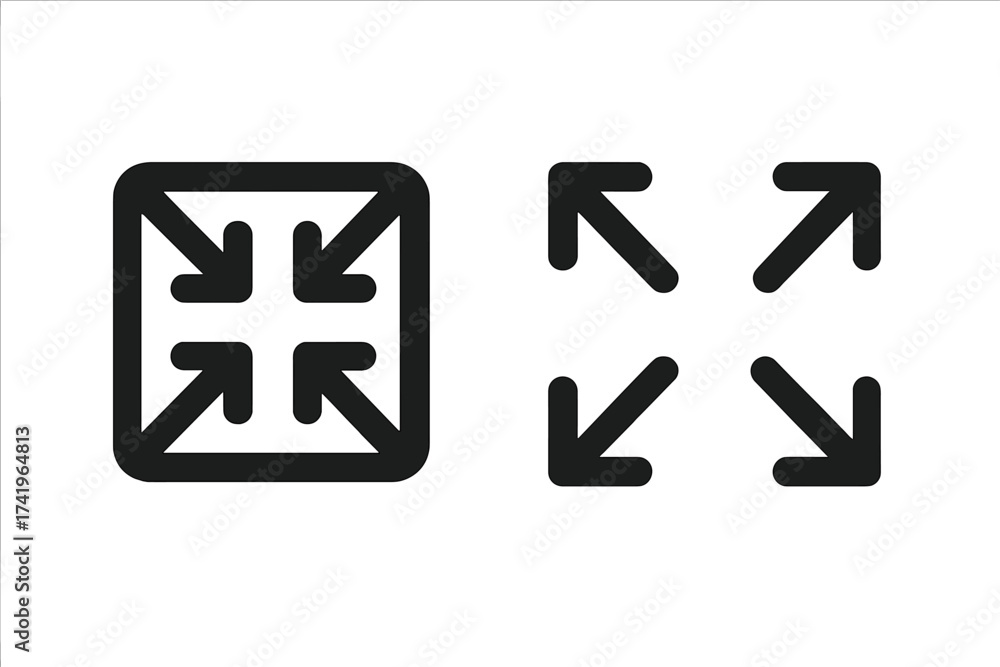 Full screen and exit full screen icon set. Maximize, minimize, expand, collapse arrow symbols ...