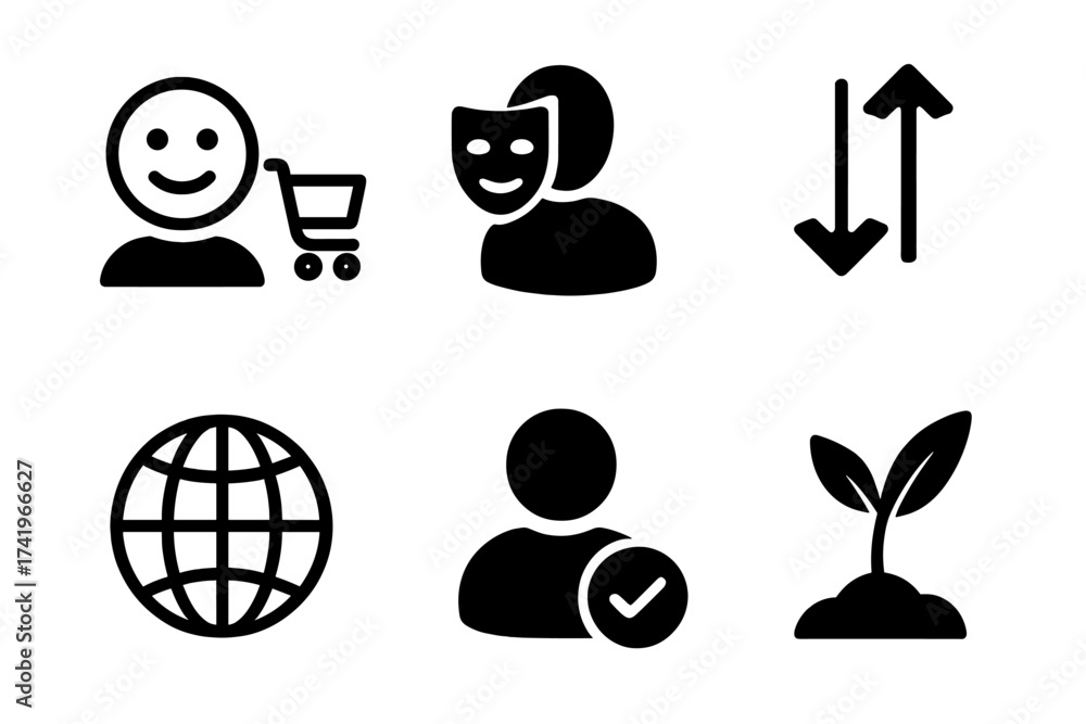 CATWOE analysis icon set. Business strategy symbols for Customer, Actor ...