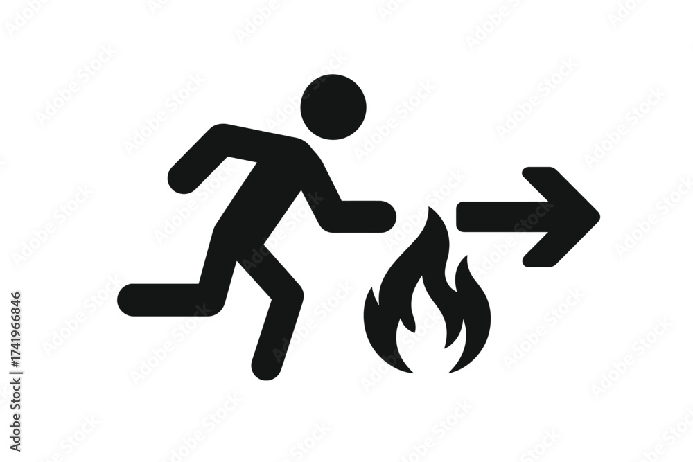 Fire exit emergency sign vector illustration. Icon of person running ...