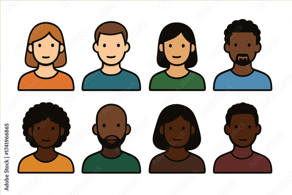 Vector de Stock Diverse people avatar icon set. Multicultural character ...