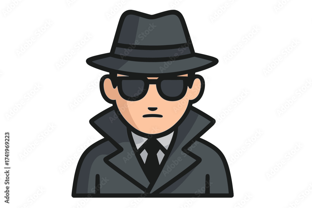 Spy agent icon. Detective character concept. Incognito man. Secret ...