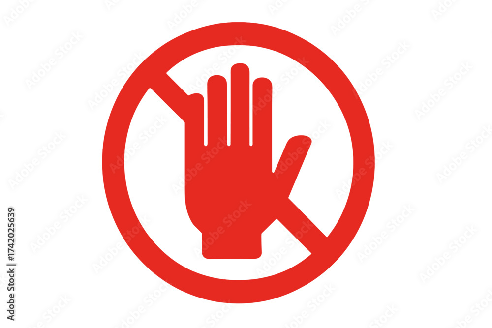 Stop sign symbol with outstretched hand, red prohibition circle, no ...