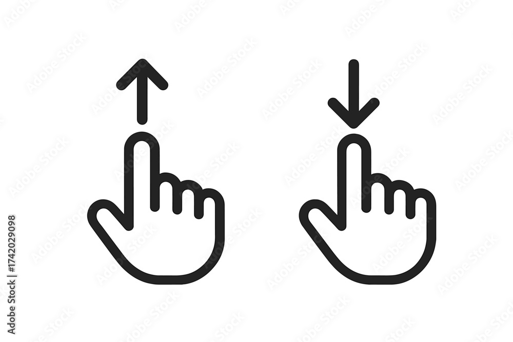 Hand gesture swipe up down icon. Touchscreen finger motion symbol. User ...