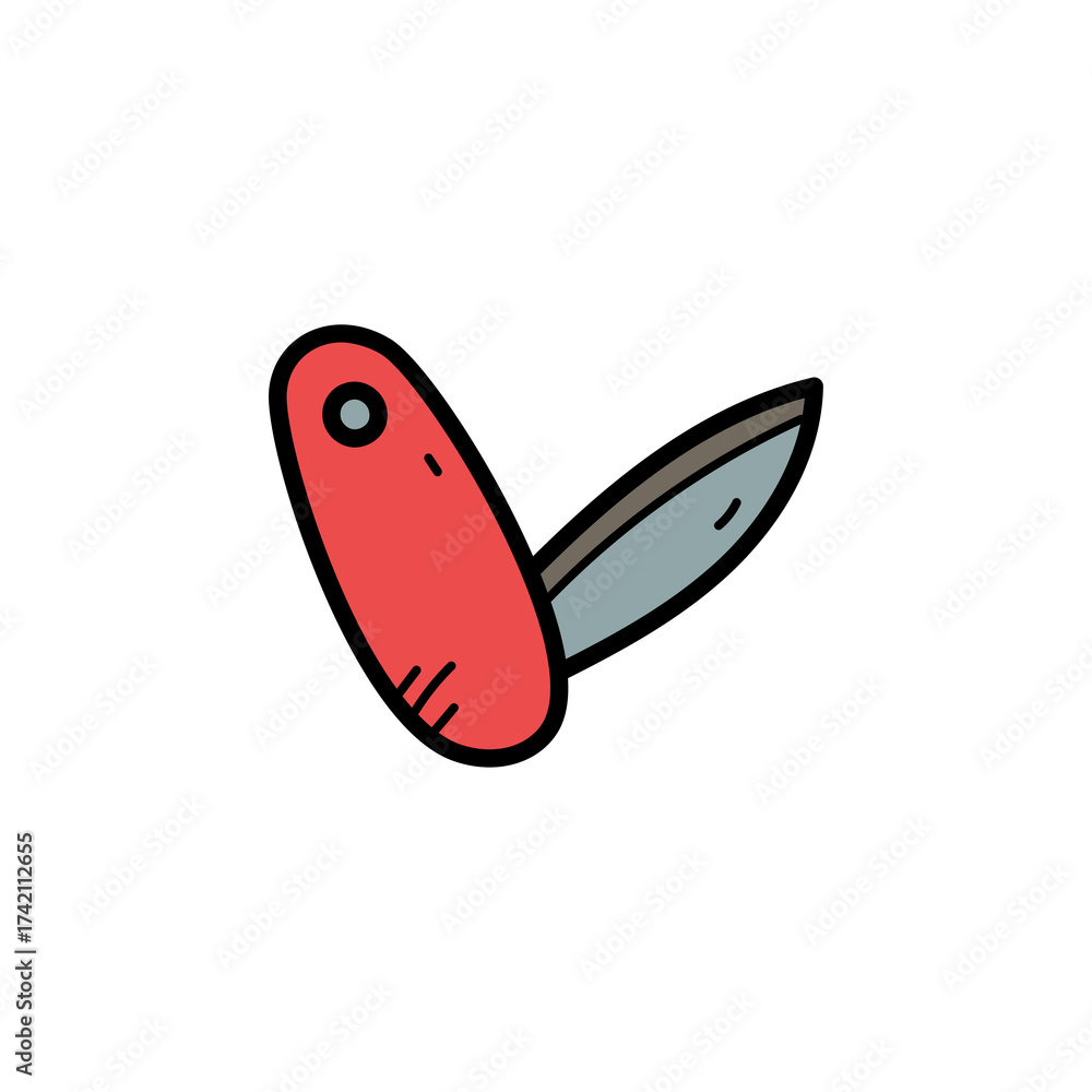 Red Pocket Knife Cartoon Illustration with Transparent Background for ...