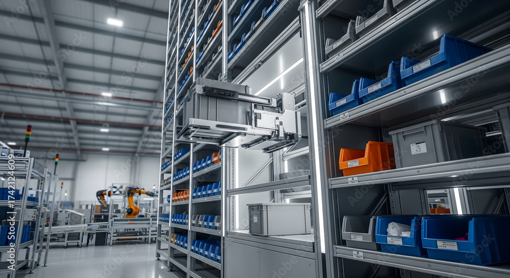 High Tech Automated Warehouse With Robotic Arm Modern Warehouse With