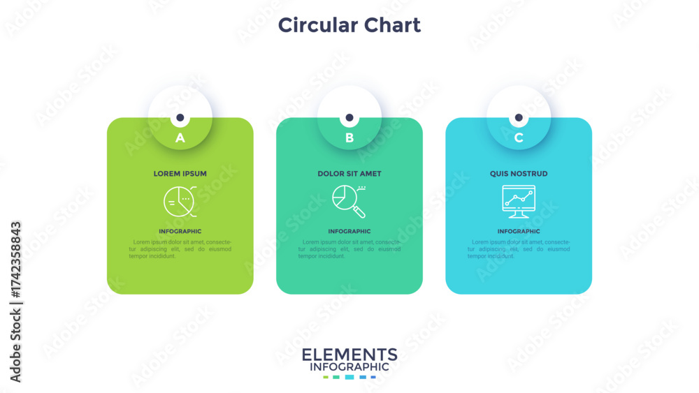 Business infographic of rectangular 3 step process presenting ...