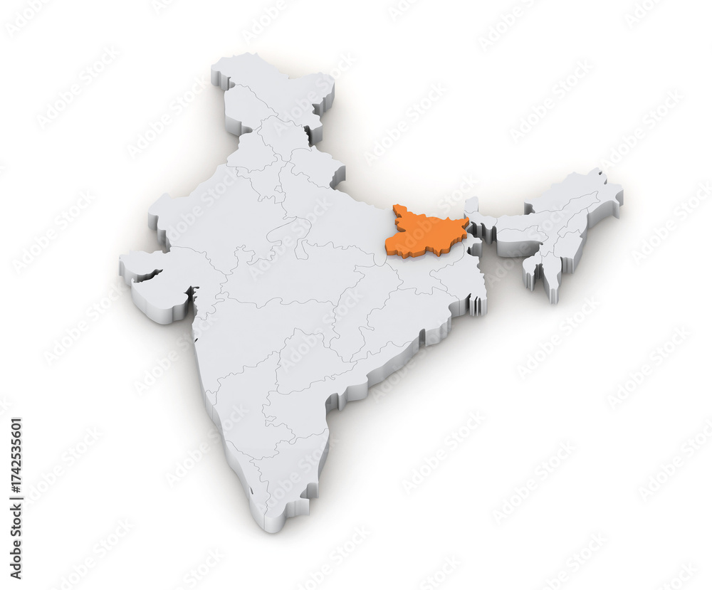 Illustration Stock Bihar state 3d map in India isolated on transparent ...