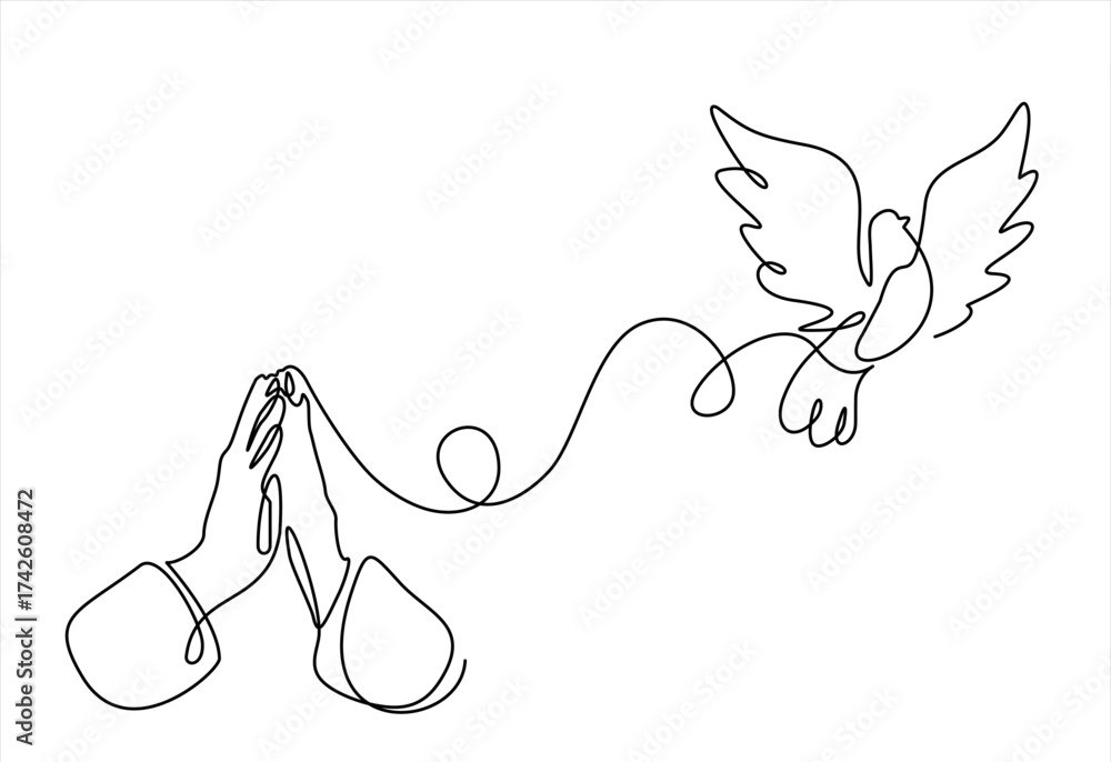 Continuous single one line drawing of Man Hands Pressed Together in ...