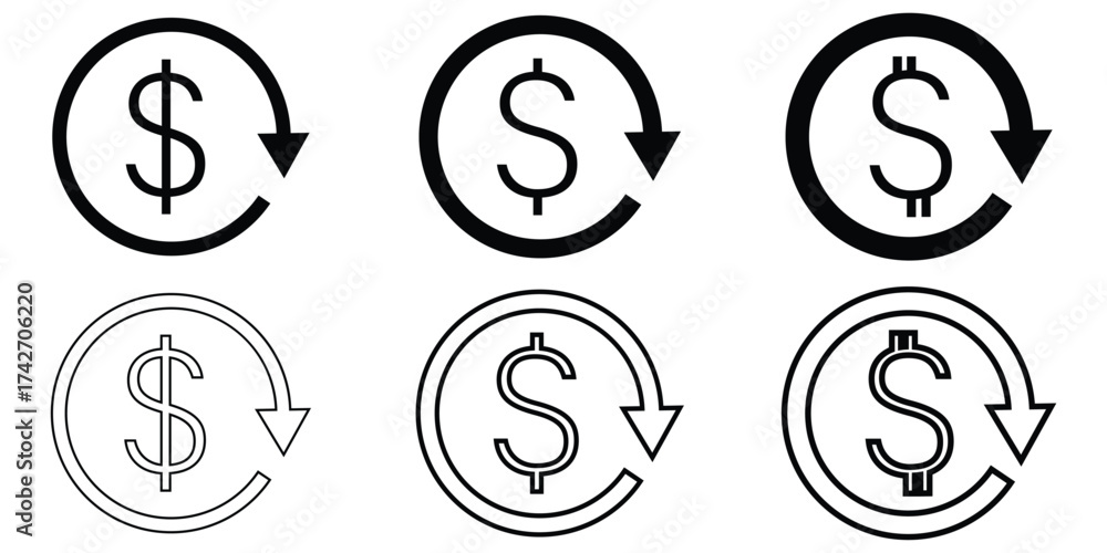 "Refund & Money Transfer Icon Set – Circular Arrow Payment, Chargeback ...