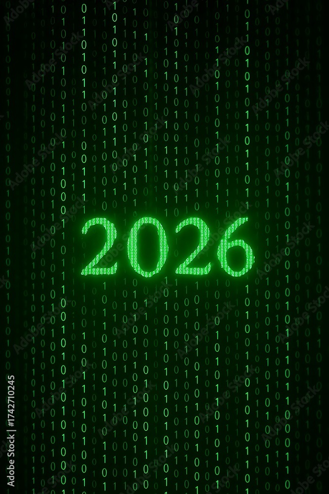 Ilustración de Stock 2026 Year Number Glowing in Green Digital Matrix ...