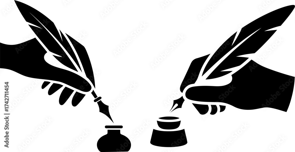 Dual Quill Pens and Ink Pots Icon Stock Vector | Adobe Stock