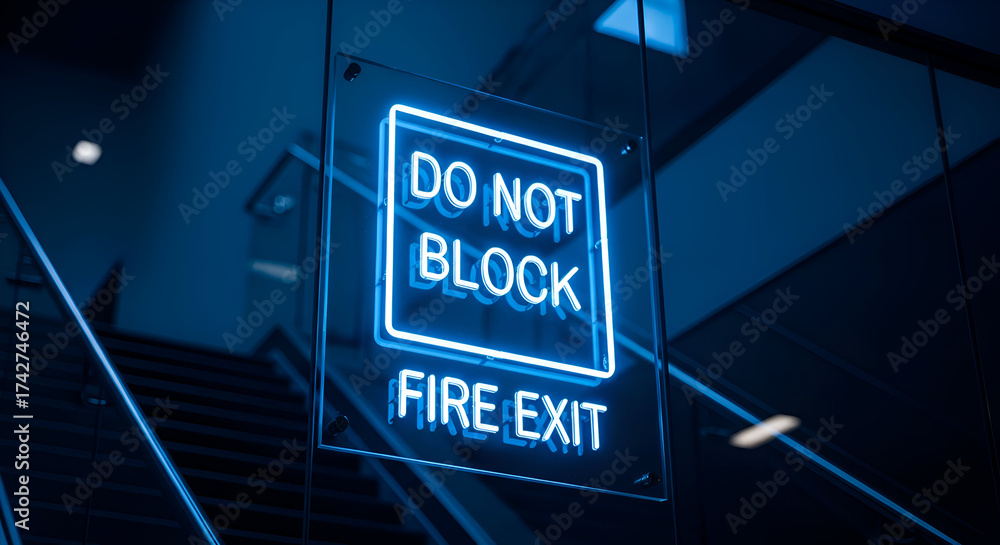 Illuminated Fire Exit Sign in a Modern Building, Warning of Safety ...